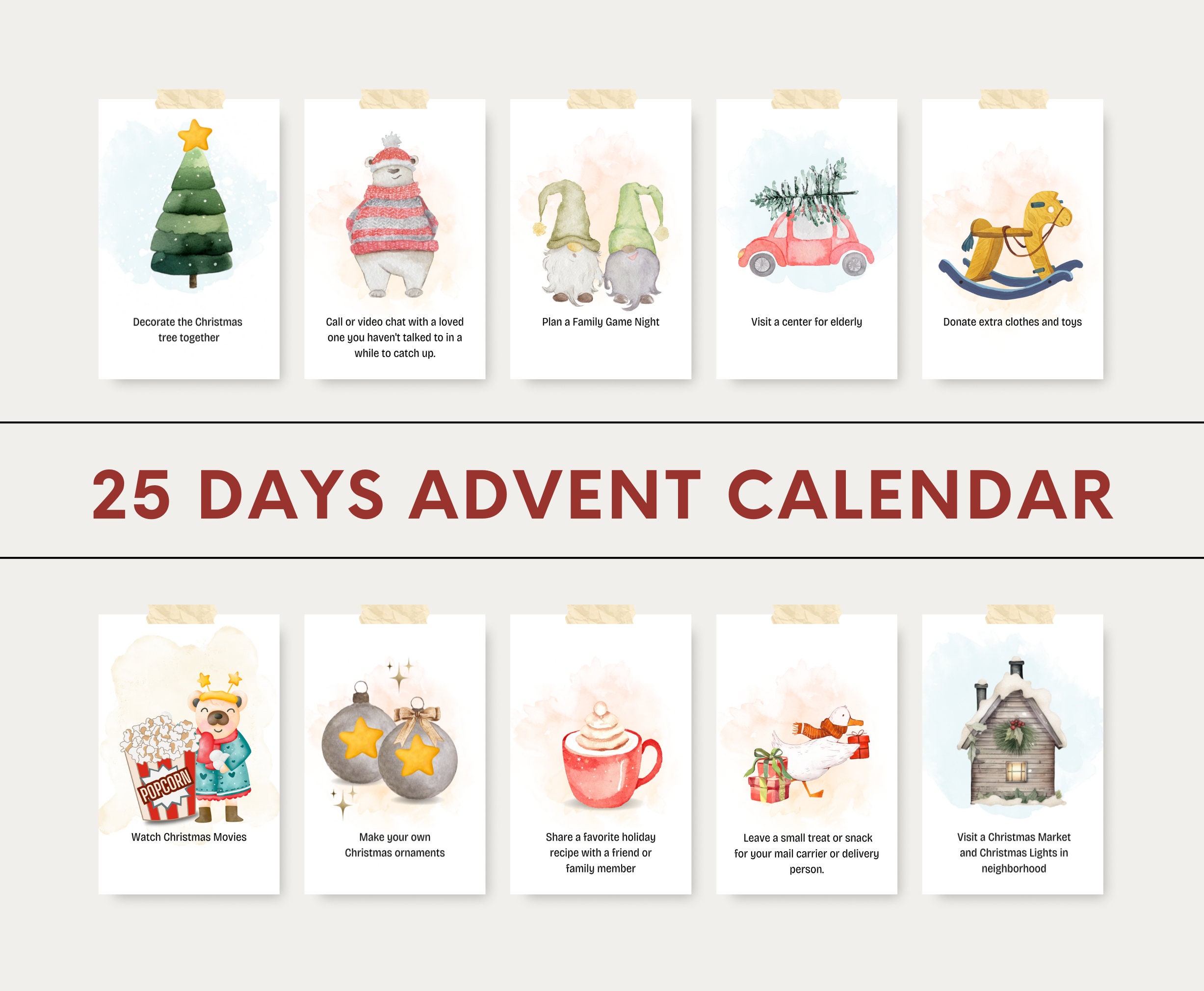 Advent Activity Cards, 25 Printable Advent Activity Cards, Christmas ...