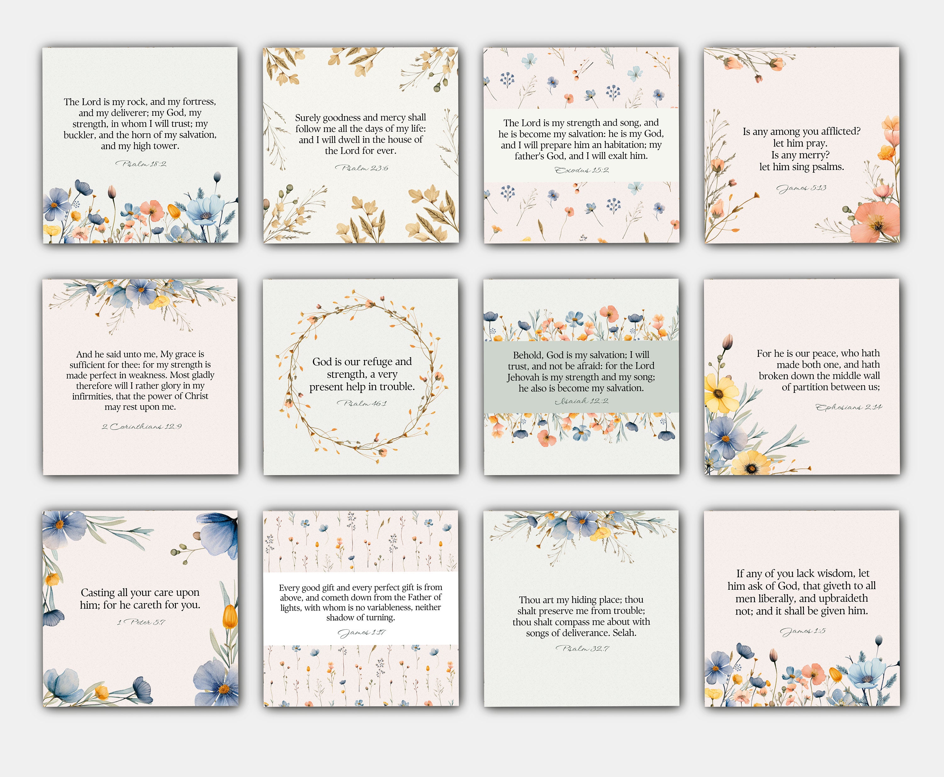 KJV Bible Scripture Cards, Set of 52 Printable Bible Verse Cards ...