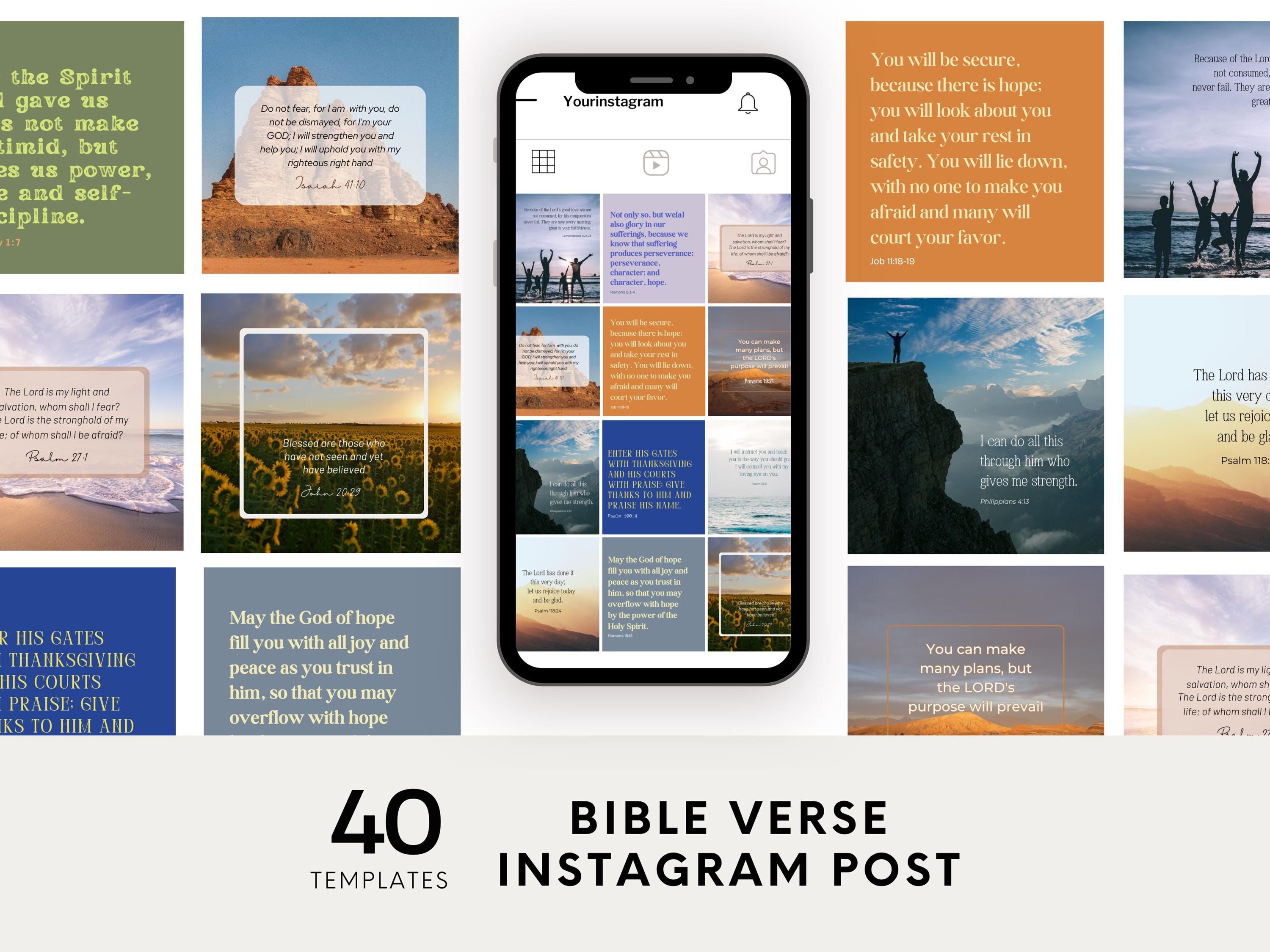 40 Scripture Instagram Canva Template, Christian Social Media Template, Editable Canva Template ...