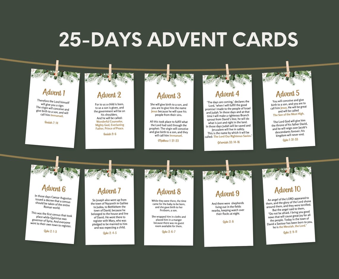 Printable Nativity Story Advent Calendar Cards: Christmas Scripture ...