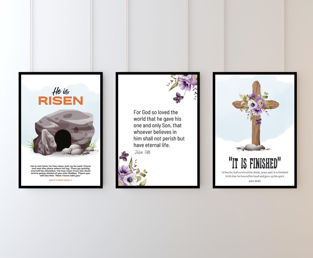 Christian Easter Bible Verse Wall Art, Printable Easter Scripture Set ...