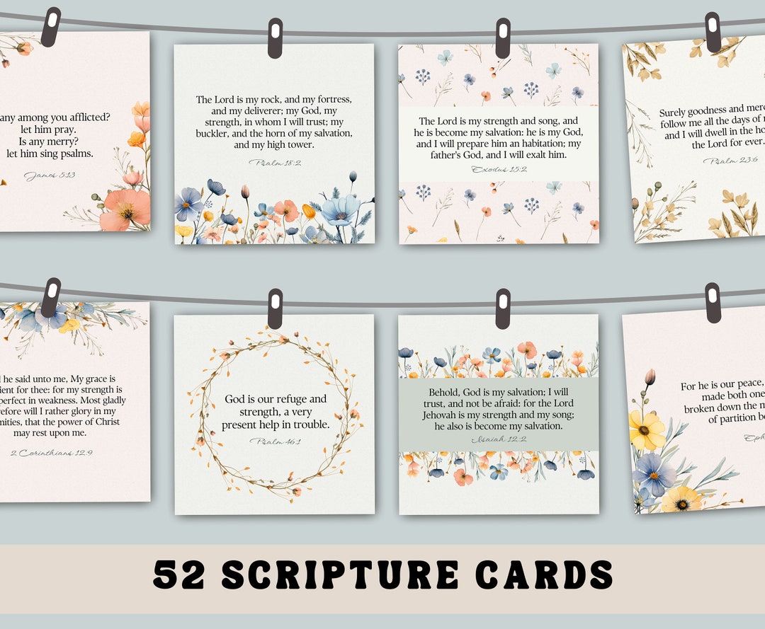 KJV Bible Scripture Cards, Set of 52 Printable Bible Verse Cards ...