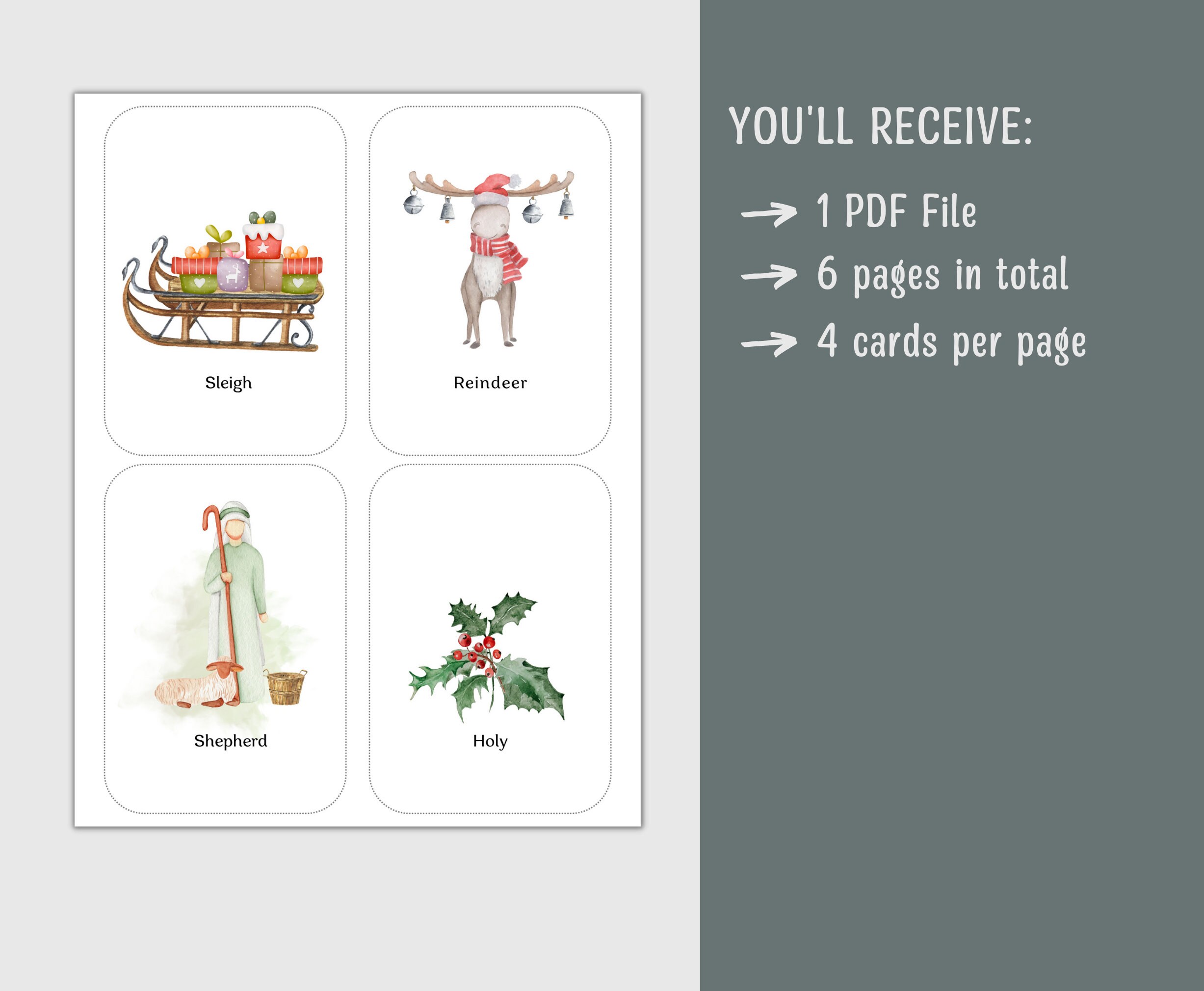 Christmas Words Flashcard, Christmas Vocabulary, Digital Download ...
