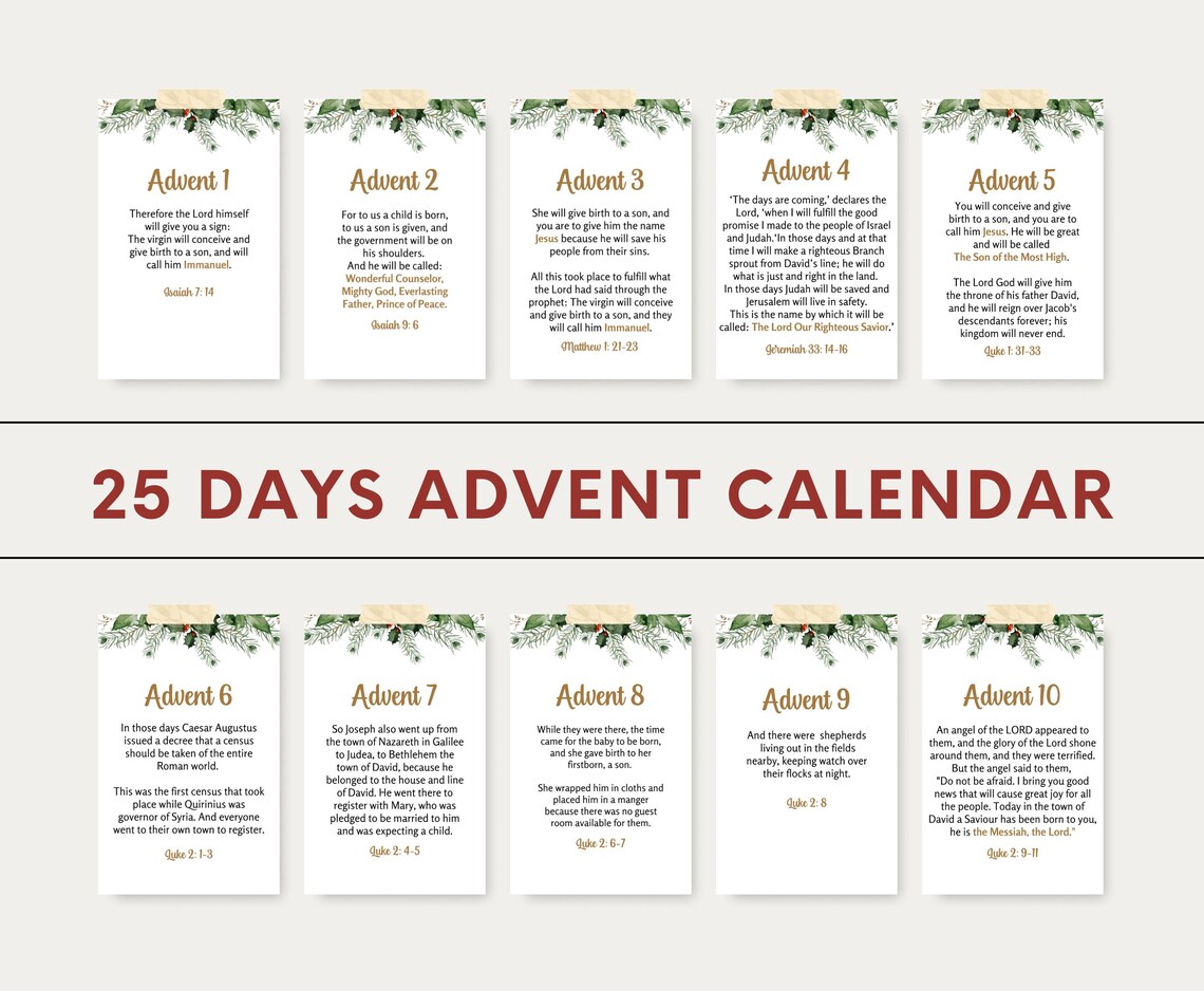 Scripture Advent Calendar for Printable, Christmas Countdown, Bible ...