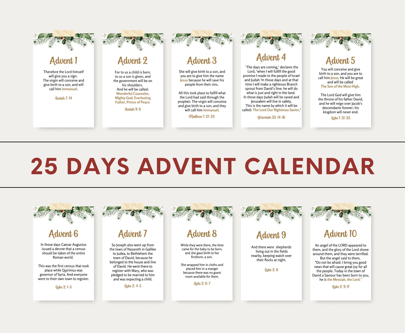 Scripture Advent Calendar for Printable, Christmas Countdown, Bible ...