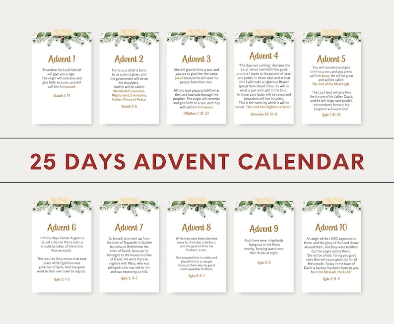 Scripture Advent Calendar for Printable, Christmas Countdown, Bible ...