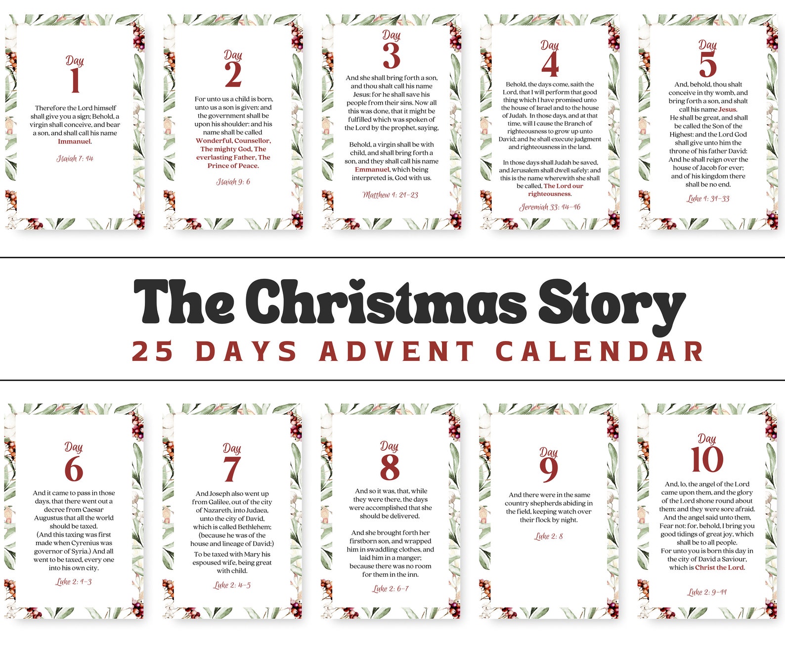 Scripture Advent Calendar for Printable, Christmas Countdown, Bible ...