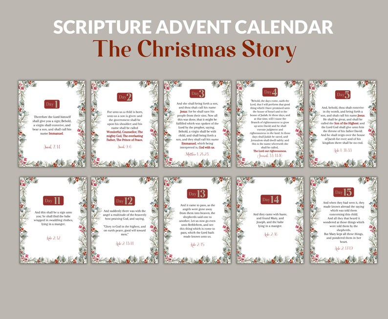 Scripture Advent Calendar for Printable Christmas Countdown - Etsy