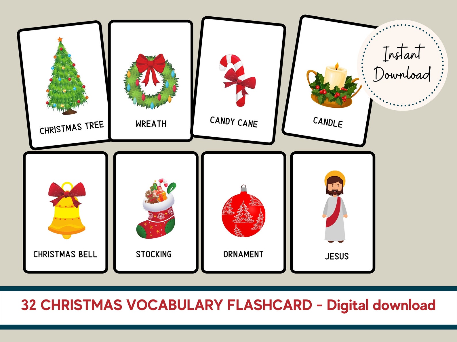 Christmas Words Flashcard Christmas Vocabulary Digital | Etsy