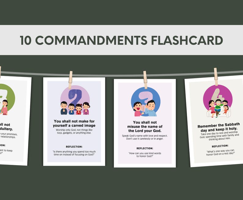 Ten Commandments Flashcards: Kids Bible Study (printable) - Etsy