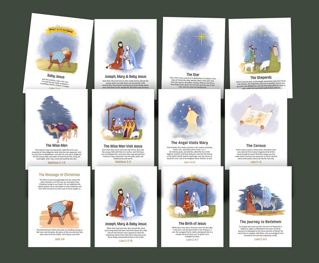 Printable Nativity Story Cards: KJV Bible Verses, Christmas Advent ...