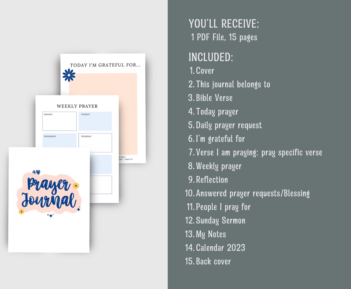 Printable Prayer Journal, Undated Sunday Sermon Note, Gratitude Journal ...