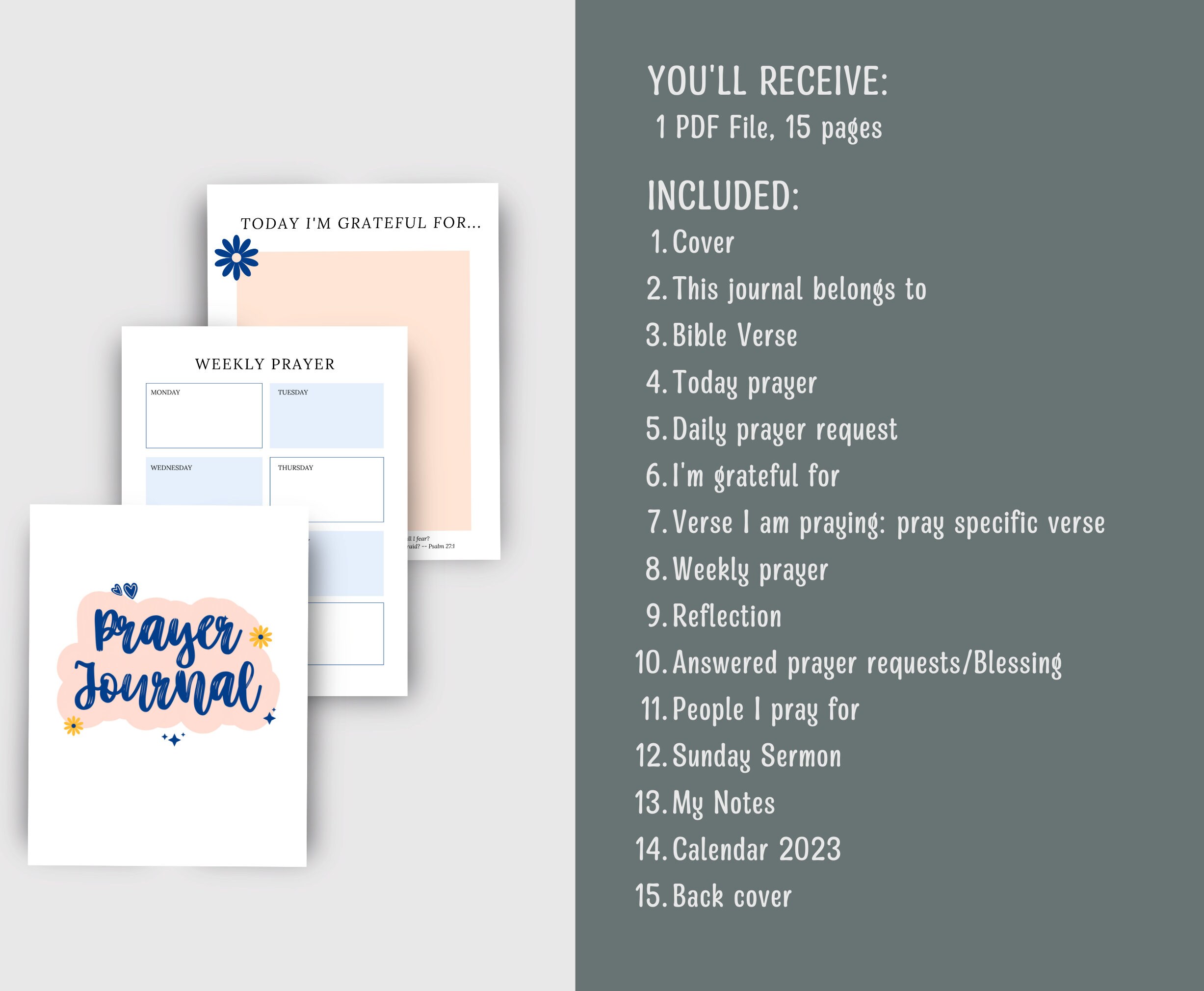 Printable Prayer Journal, Undated Sunday Sermon Note, Gratitude Journal ...