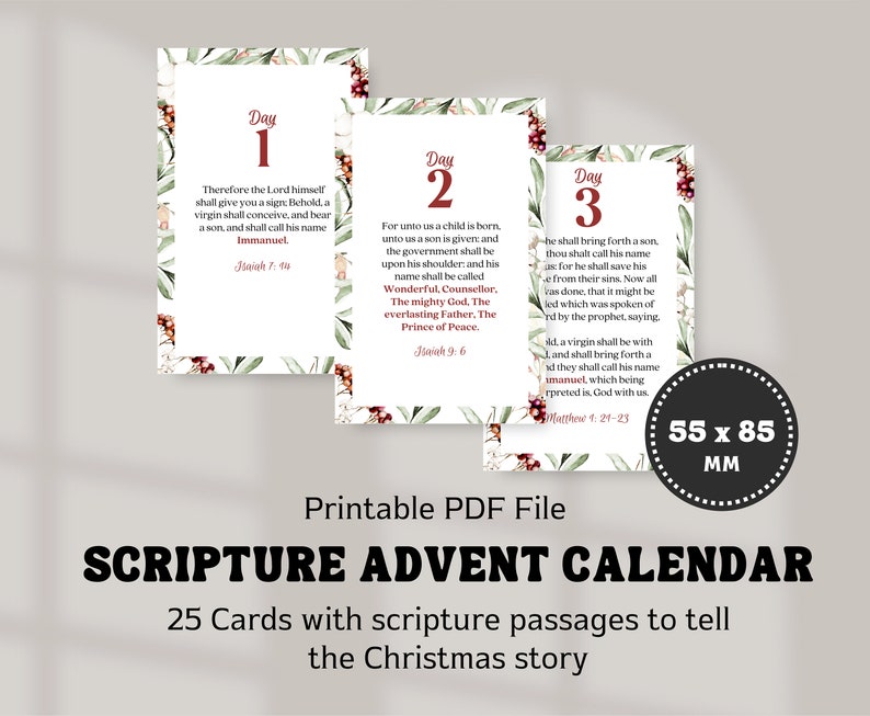 Scripture Advent Calendar for Printable, Christmas Countdown, Bible ...