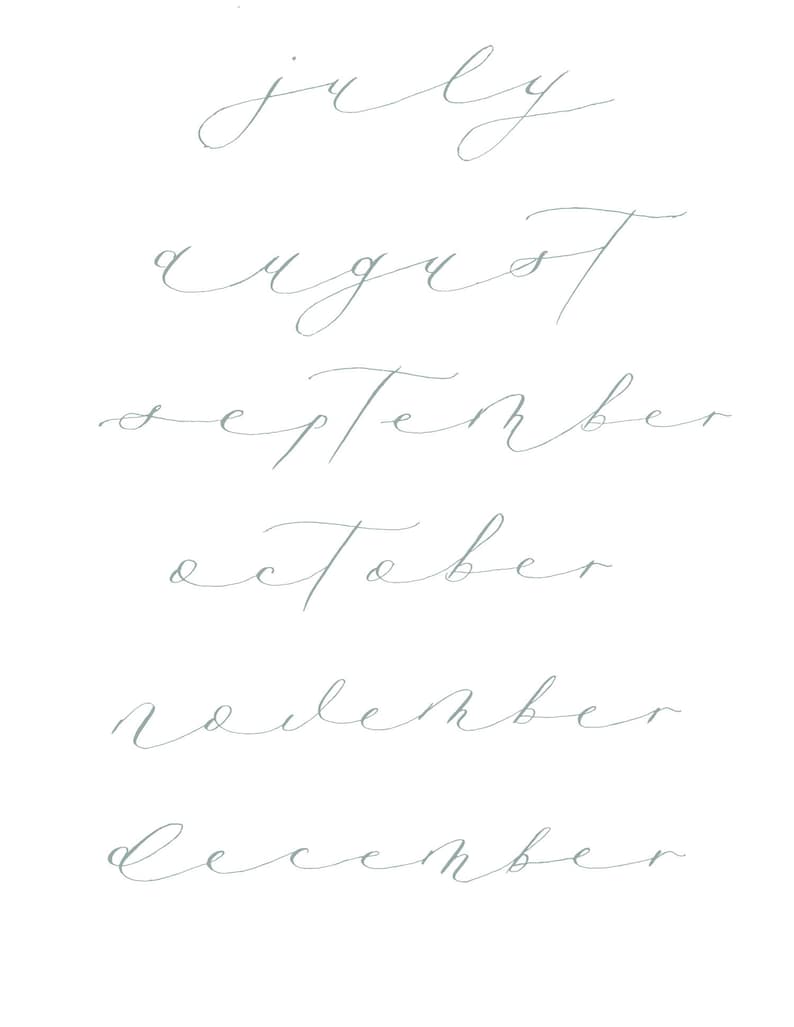 Months of the Year in Calligraphy, Digital Word Art, Hand Lettering ...
