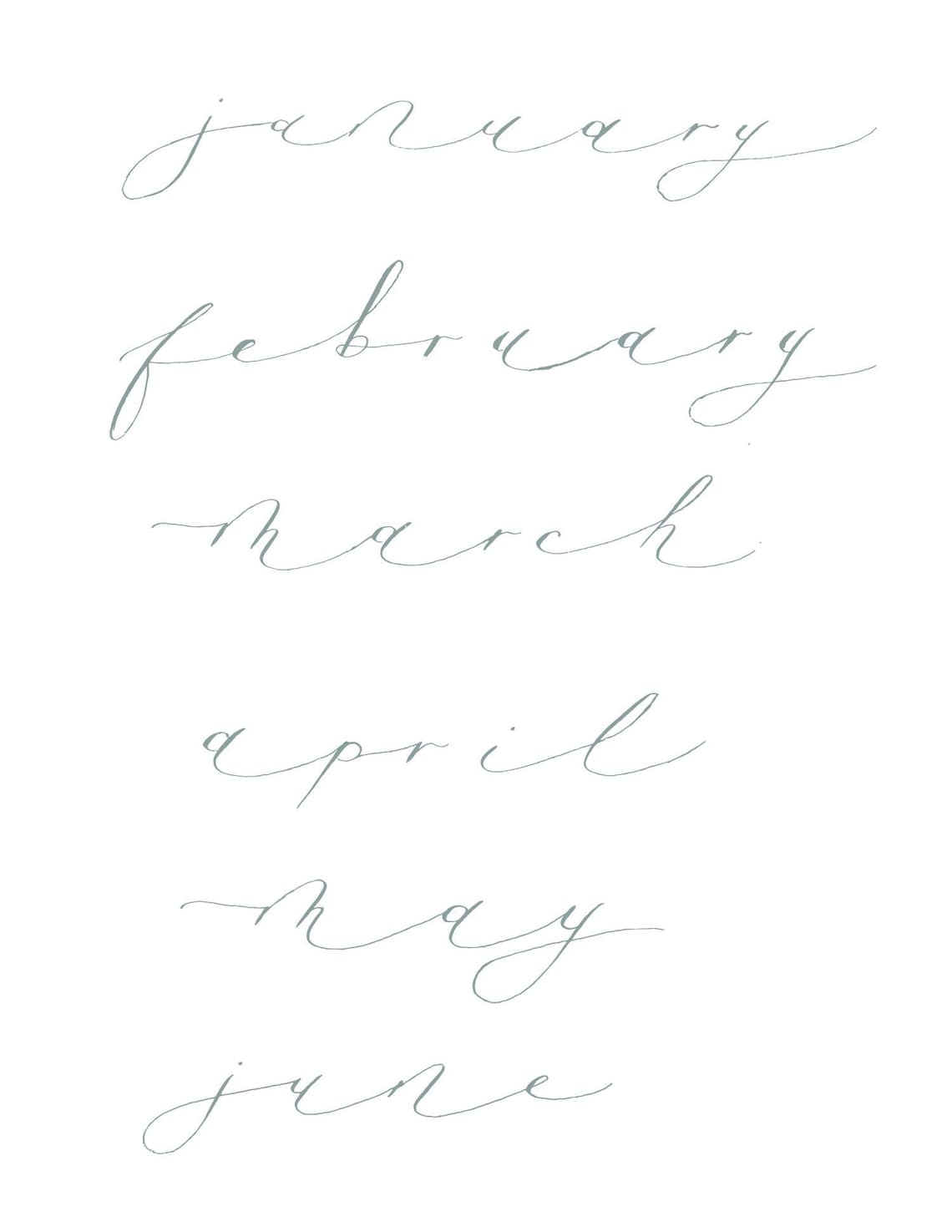 Months of the Year in Calligraphy, Digital Word Art, Hand Lettering ...