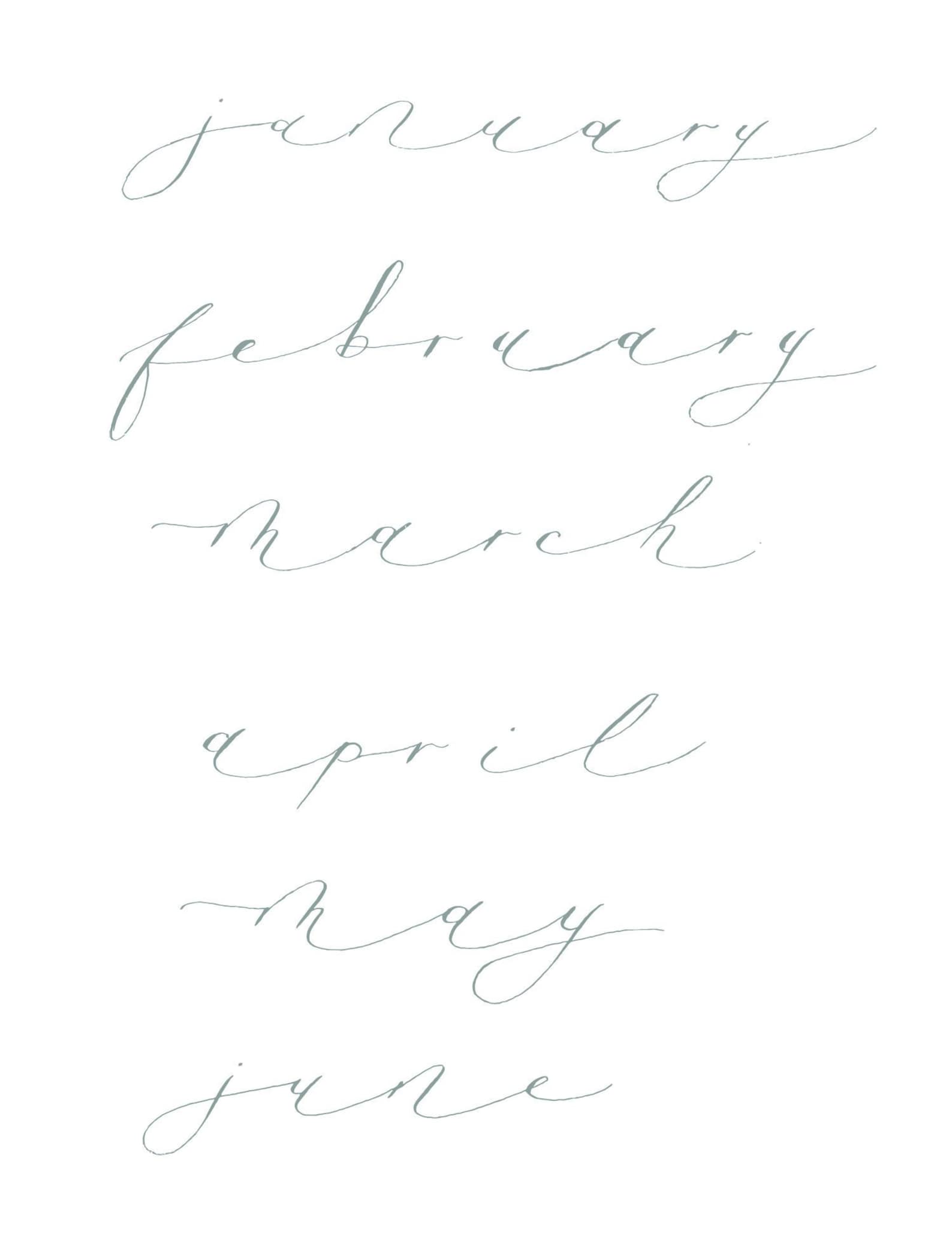 Months of the Year in Calligraphy, Digital Word Art, Hand Lettering ...