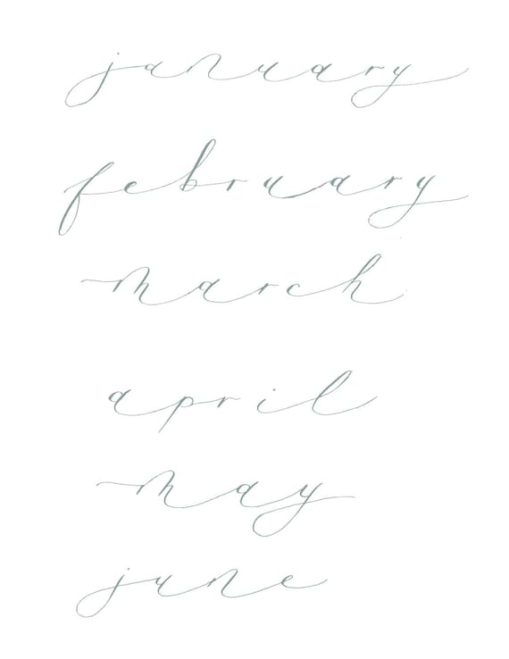 Months of the Year in Calligraphy Digital Word Art Hand | Etsy