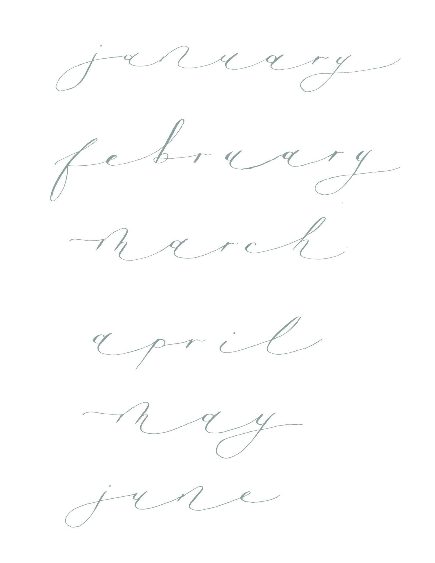 Months of the Year in Calligraphy, Digital Word Art, Hand Lettering ...