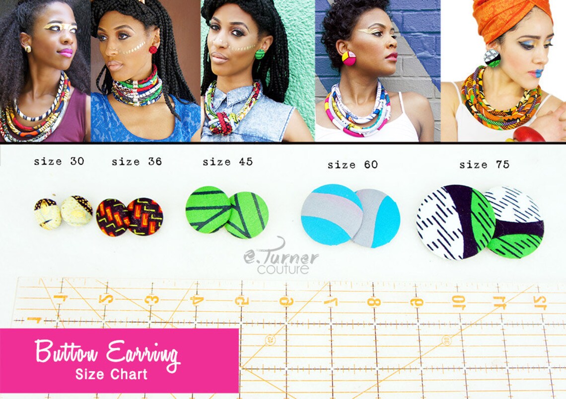 African Button Earrings - Ankara Earrings - Round African Fabric ...