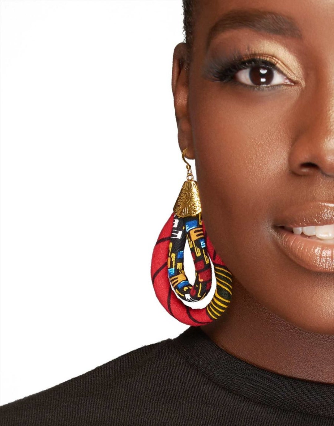 African Cloth Earrings for Women | Red Ankara Hoop Earring | Mini ...
