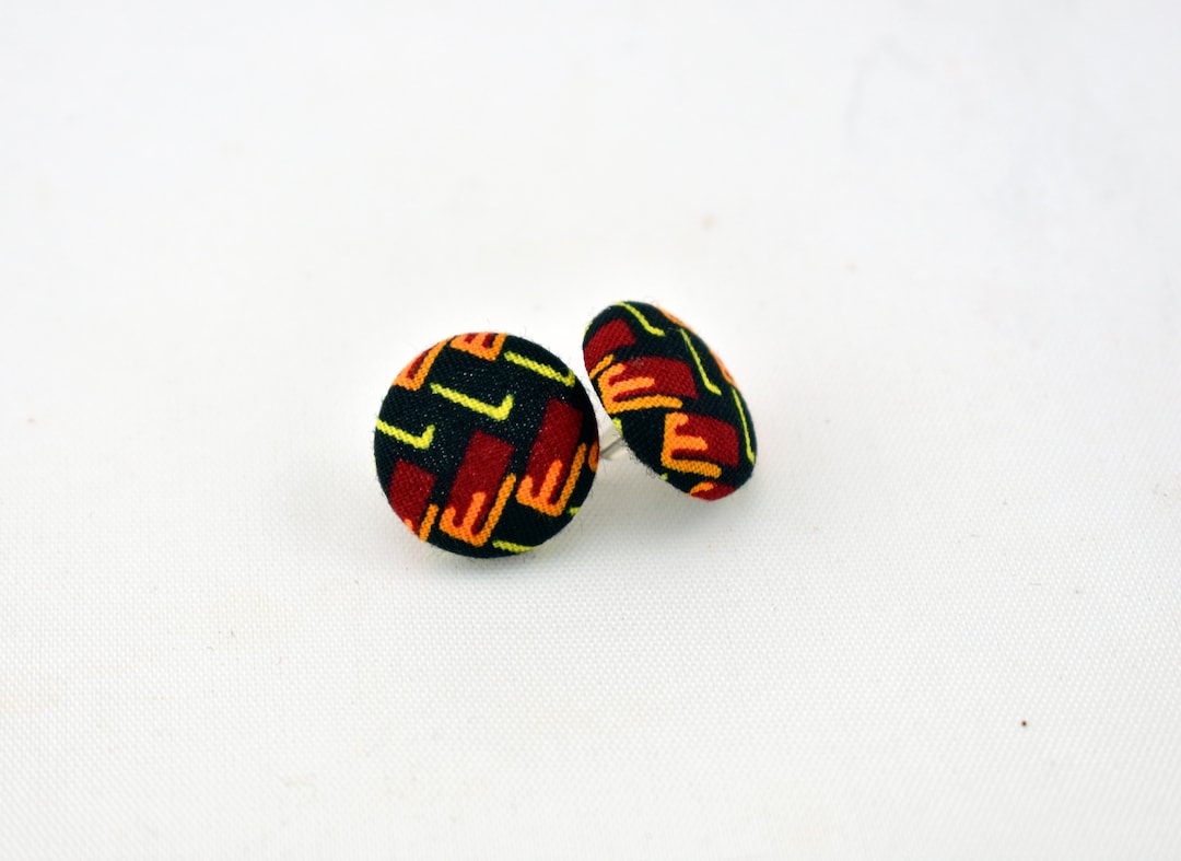 African Button Earrings - Ankara Earrings - Round African Fabric ...