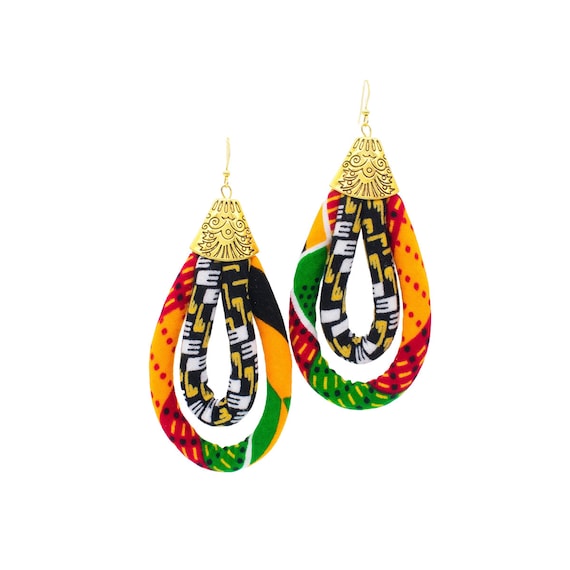 Kente Earrings African Earrings Mini Double Loop Kente | Etsy