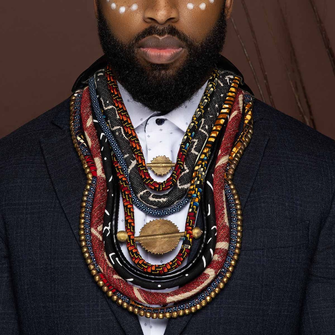 Men’s African Statement Necklace | King | African Bib | Ghana Sun Baule ...