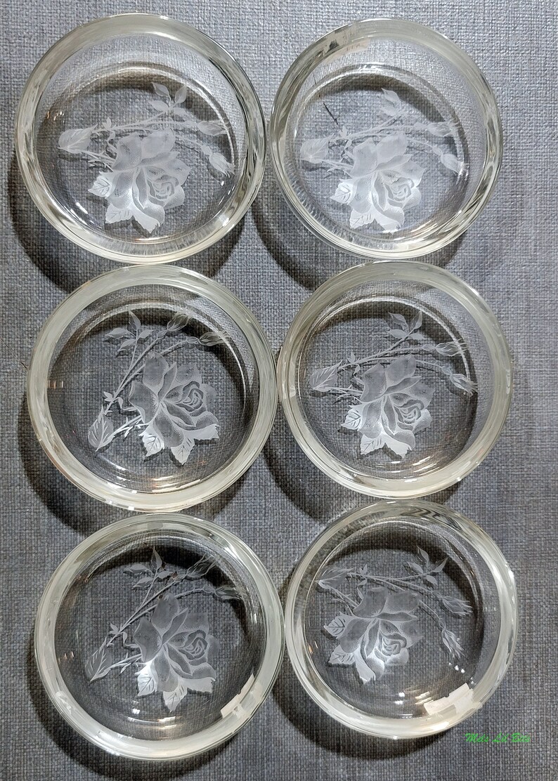 Set of 6 Vintage Etched Glass Rose Coasters - Etsy