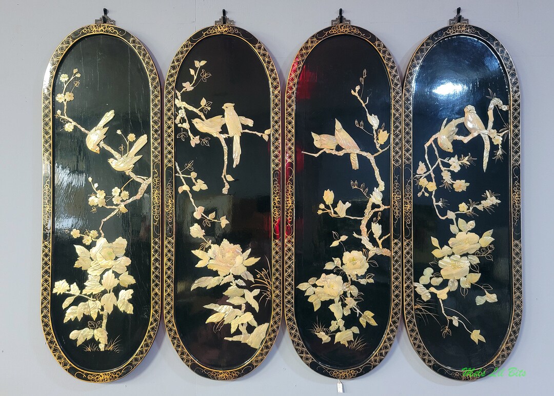 Oriental MCM Mother of Pearl Lacquer Set of 4 Wall Panels - Etsy