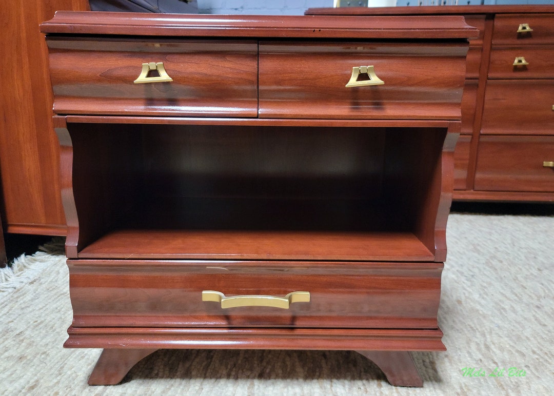Vintage Kling Cherry 3 Drawer Nightstand Side Accent Table Part of 3 ...