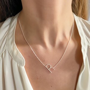 Sideways Plain Initial Necklace, Letter R Necklace, Name Gift Necklace ...