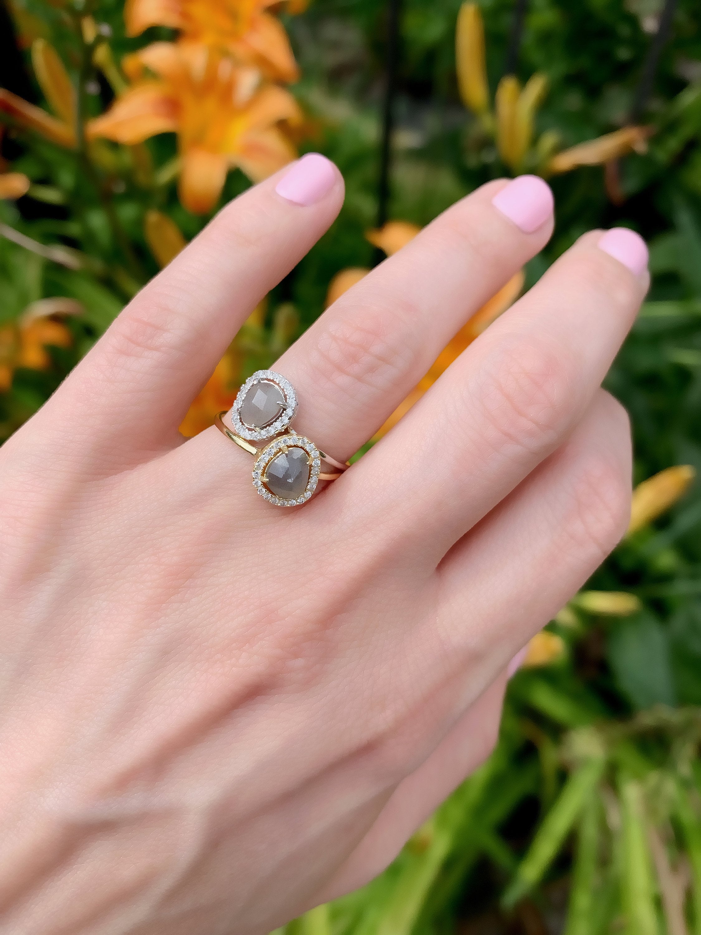 Labradorite Ring Lab Ring Dainty Gemstone Ring Gold | Etsy