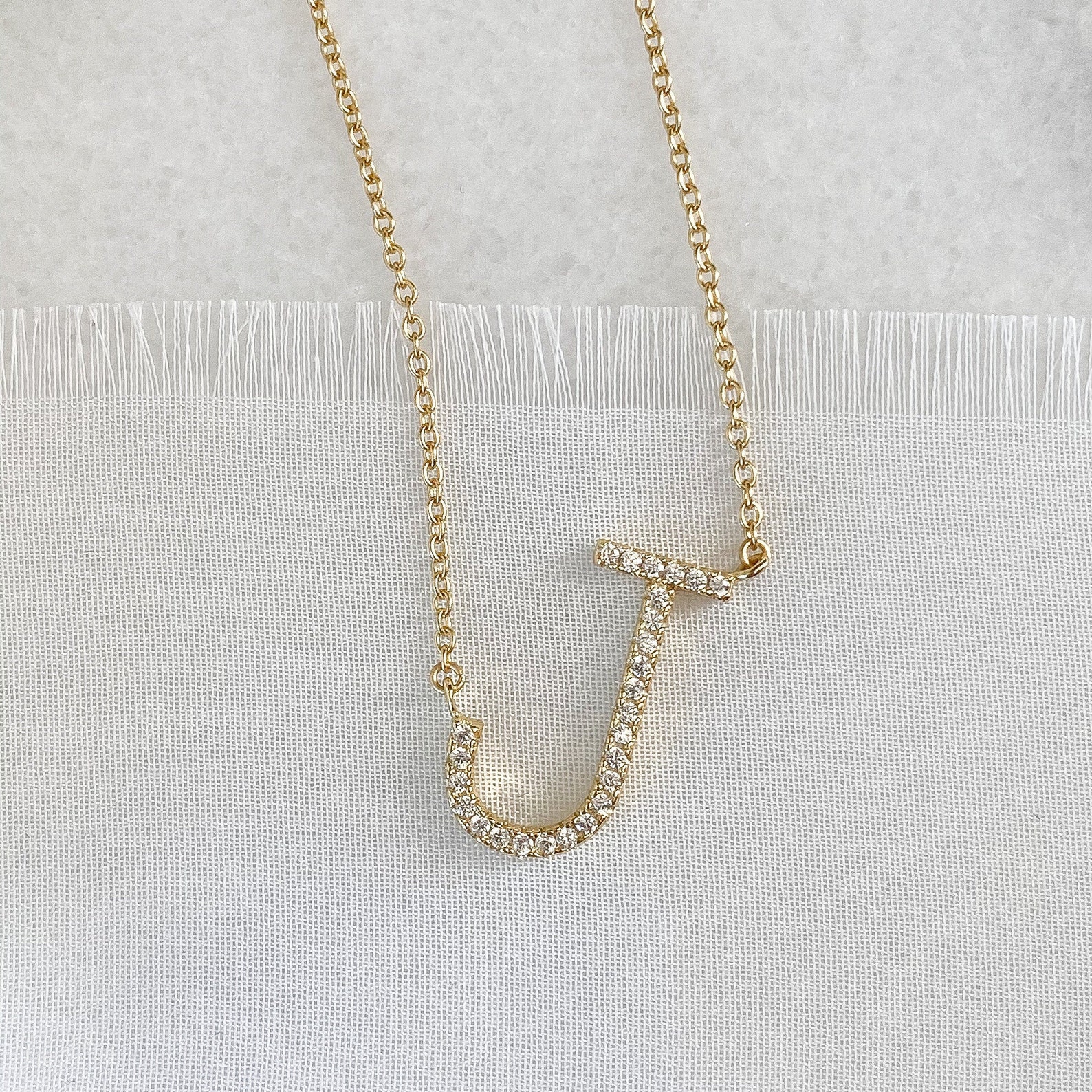 Gold Letter J Necklace Initial necklace Cz letter necklace | Etsy