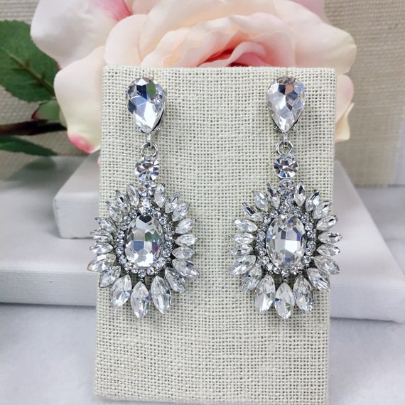Items Similar To Crystal Drop Earrings Long Dangle Statement Earrings Crystal Wedding Earrings