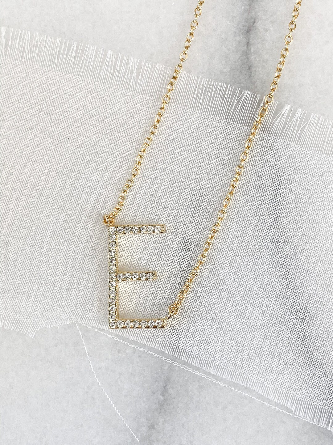 Letter Necklace, E Initial Necklace, Cz Etter Necklace, Initial Jewelry ...