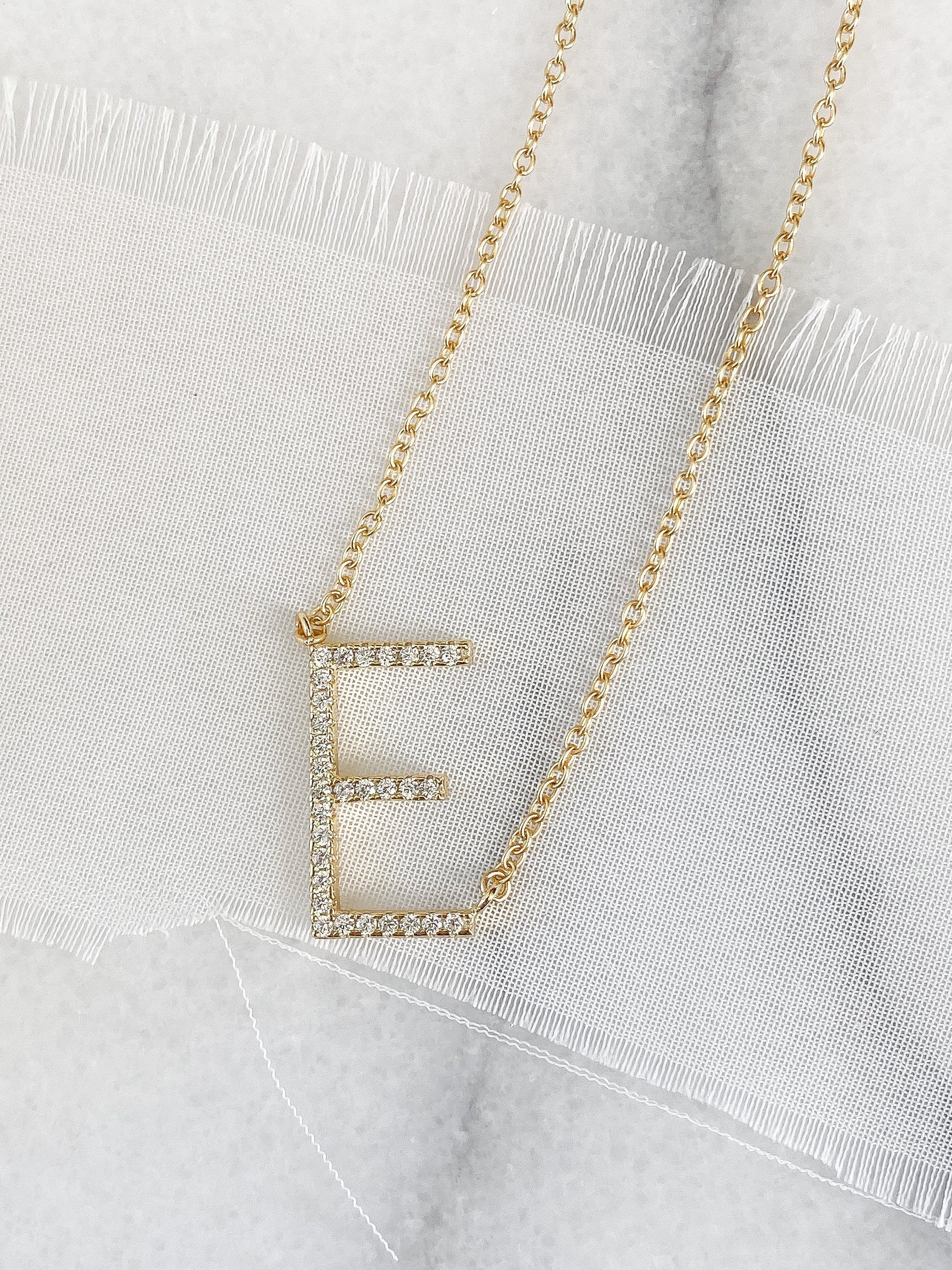 Letter necklace E initial necklace Cz etter necklace | Etsy