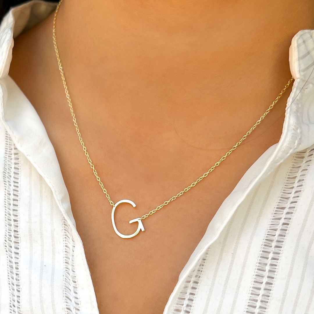 Initial Necklace, Letter G Necklace, Personalized Necklace, Sideways ...