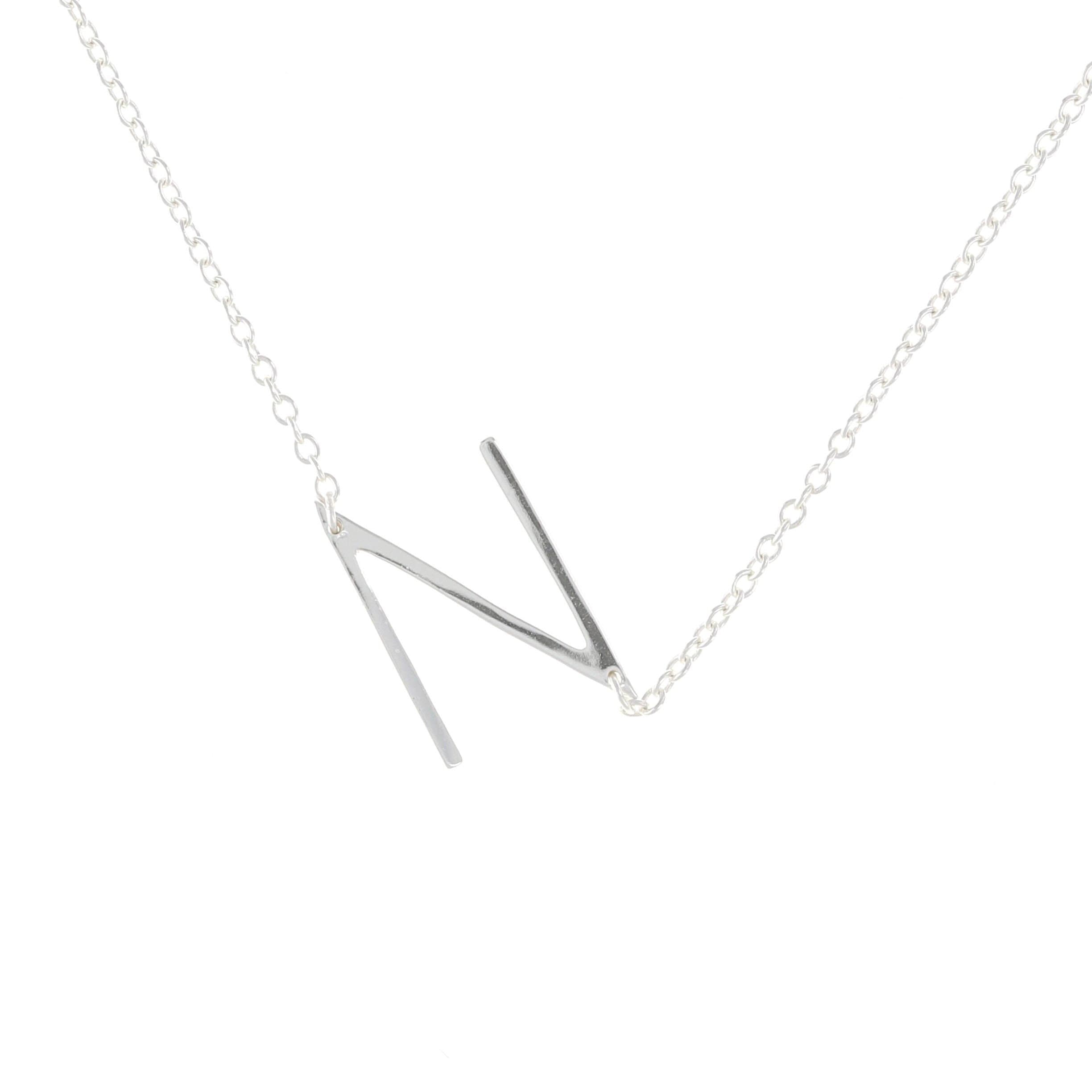 Sideways Letter N Necklace, Sterling Silver Initial Monogram - Etsy