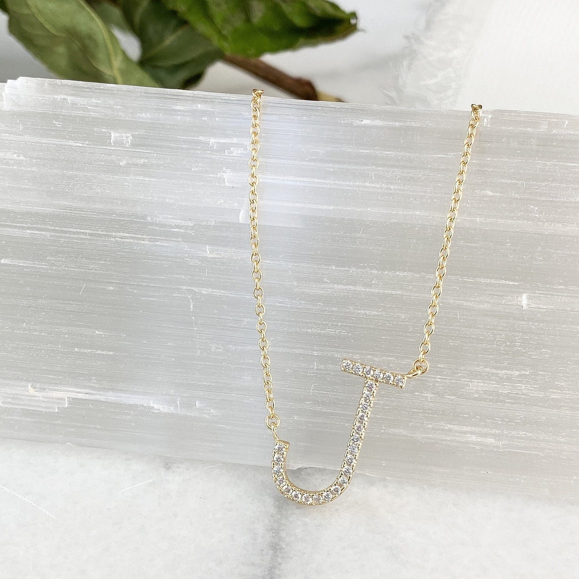Gold Letter J Necklace Initial necklace Cz letter necklace | Etsy