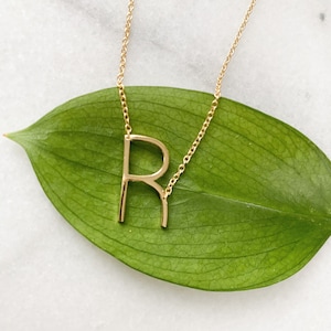 Sideways Plain Initial Necklace, Letter R Necklace, Name Gift Necklace ...