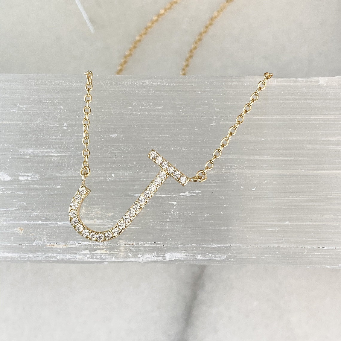 Gold Letter J Necklace Initial necklace Cz letter necklace | Etsy