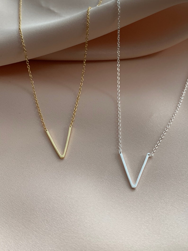 Initial Necklace Sideways Initial Necklace V Necklace | Etsy