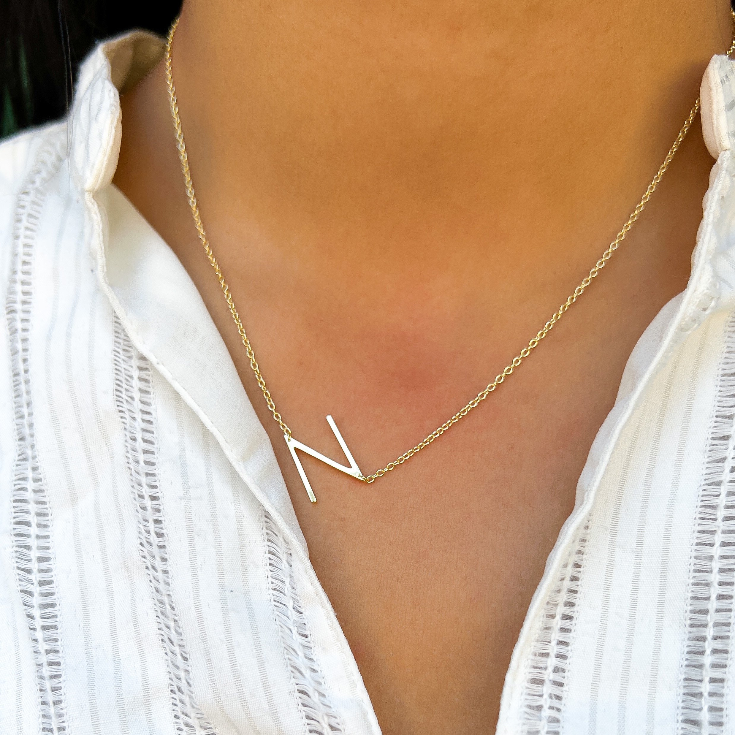 Initial Necklace Sideways Letter N Necklace N Necklace - Etsy