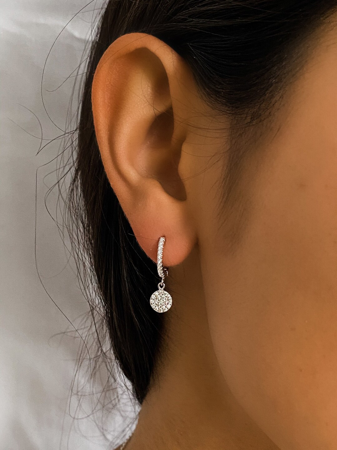 Dangle Charm Earrings, Hoop Charm Earrings, Small Huggie Hoop Earrings ...