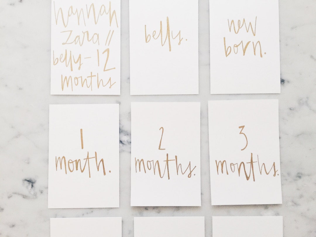 Baby Month Milestone Signs / Custom Hand Drawn Metallic Gold Lettering ...