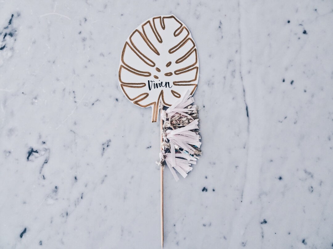 Monstera Leaf Cake Topper / Palm Tree Leaf / Gold Modern Calligraphy ...