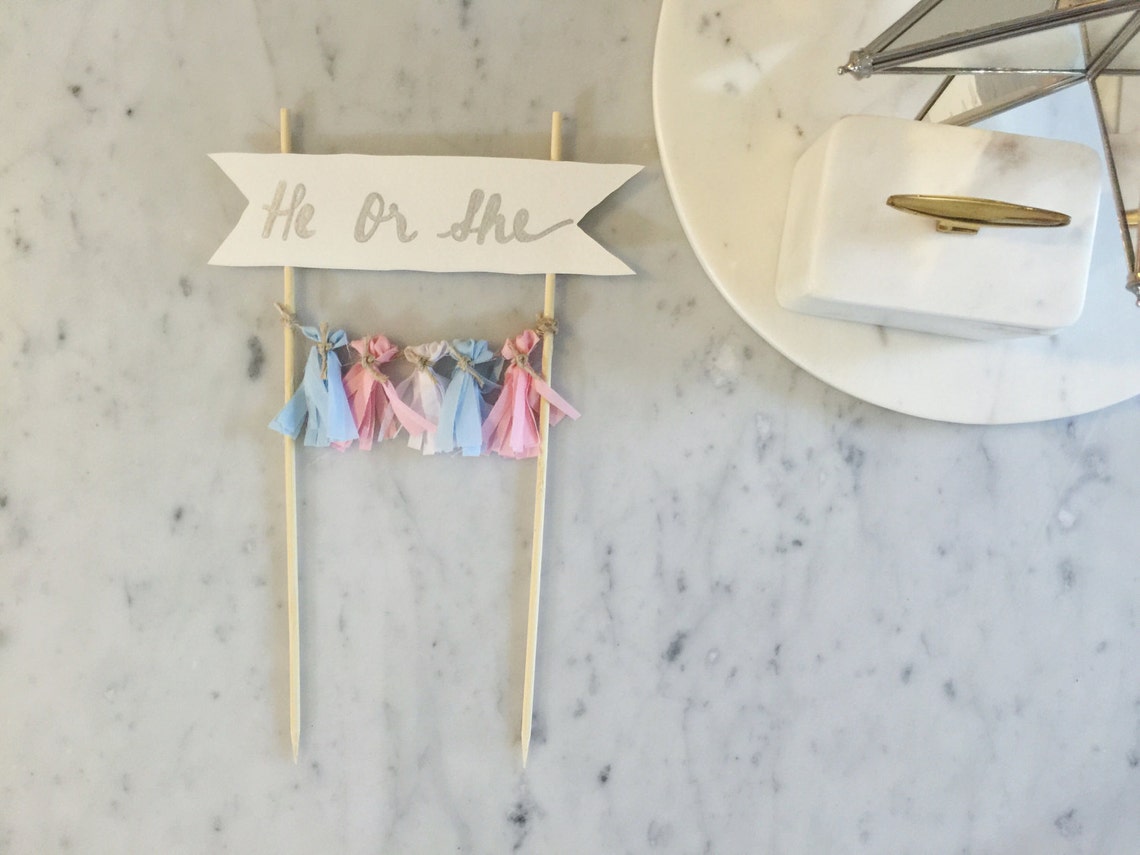 Cake Topper / Silver Calligraphy / Custom / Pink Blue / Gender Reveal ...