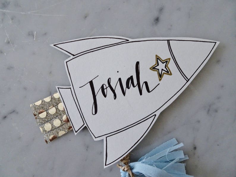 Rocket Cake Topper / Modern Calligraphy / Custom Hand Lettered / Blue ...