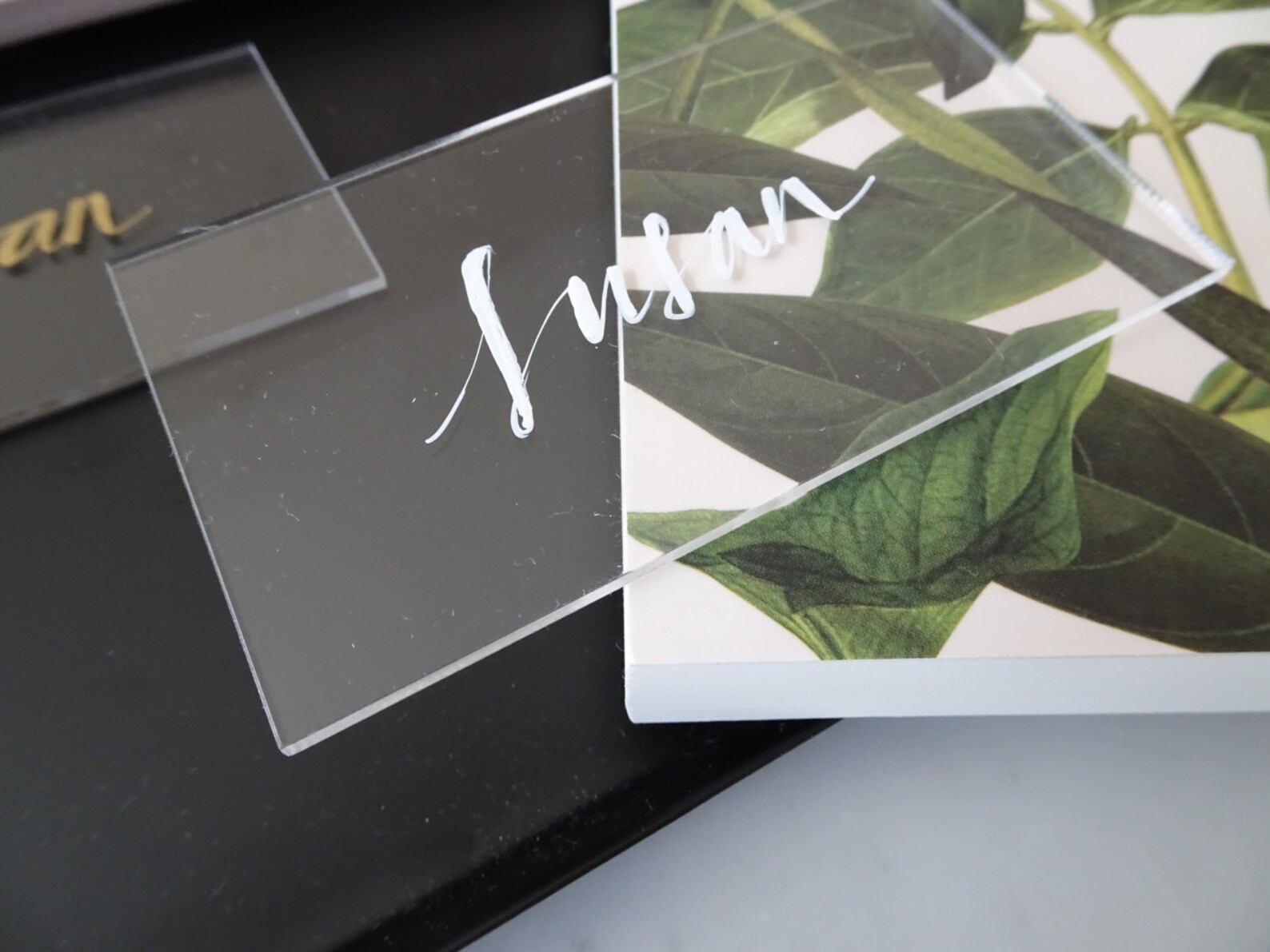 White Lettering Perspex Clear Place Card Custom Hand Drawn / Acrylic ...